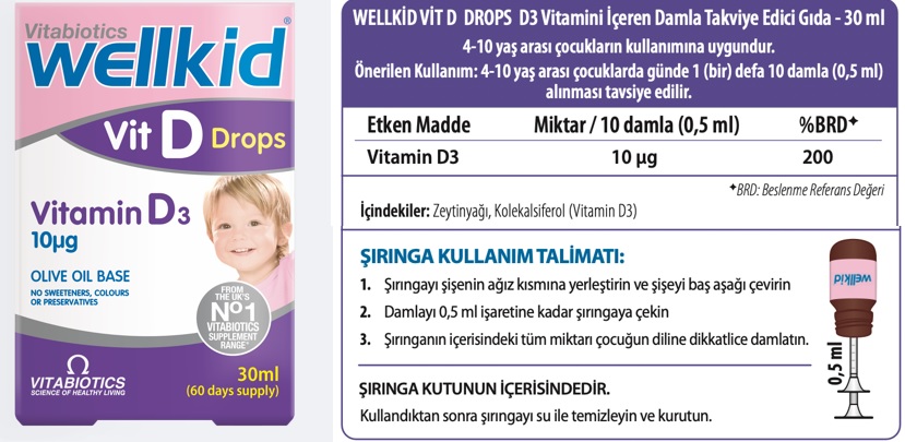 Vitabiotics Wellkid Vit Drops Vitamin D3 Takviye Edici Gıda 30 ml ...